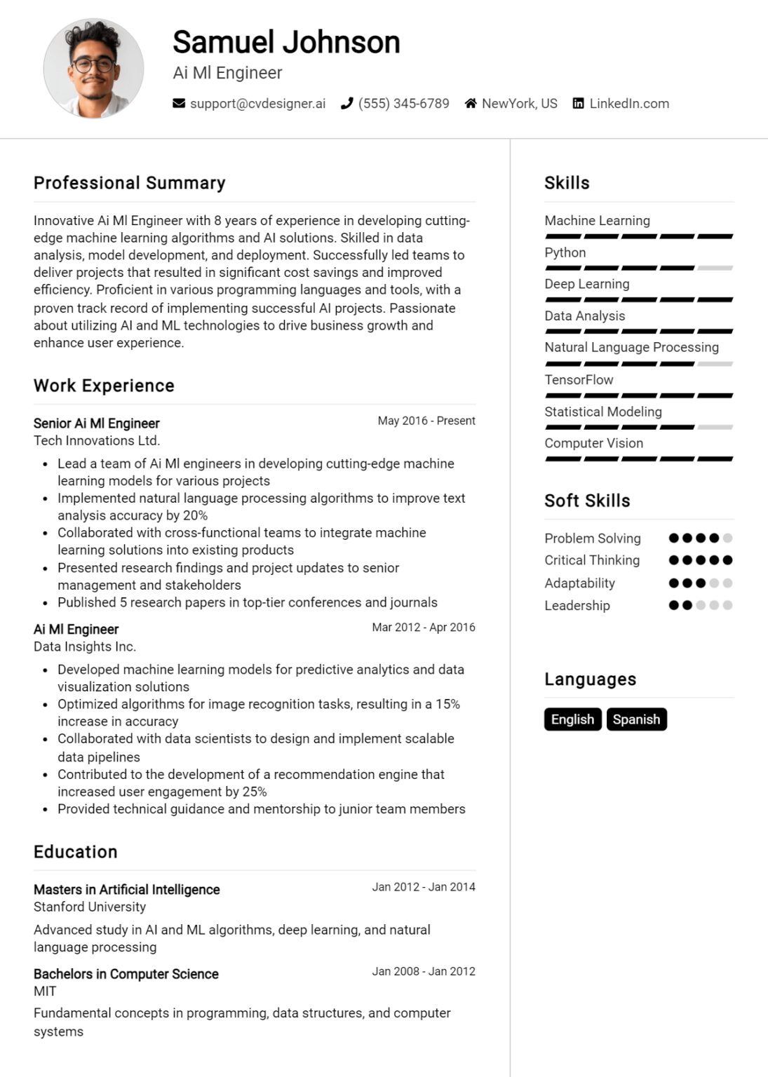 16 Artificial Intelligence CV Examples & Templates for 2024: Best Tips ...