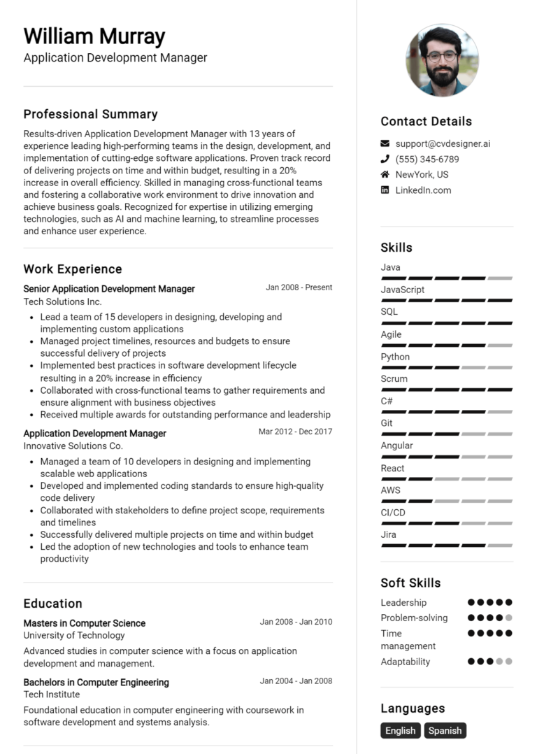 Application Development Manager Resume Example for 2024: Ultimate Guide ... Application Development Manager Resume Example for 2024: Ultimate Guide ...