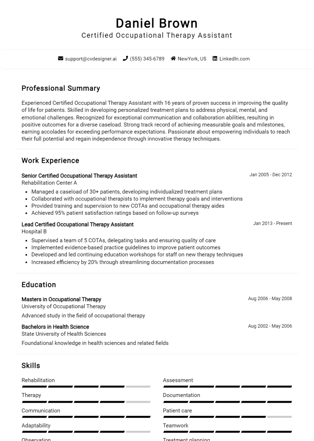 Certified Occupational Therapy Assistant Resume Example for 2024 ...
