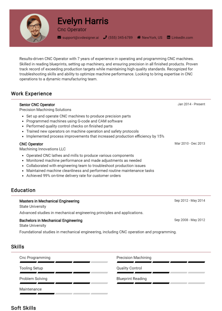 CNC Operator Resume Example for 2025: How to Craft a Winning CV ...
