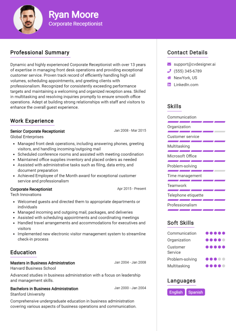 7 Corporate Receptionist Resume Examples For 2024: Strategies 