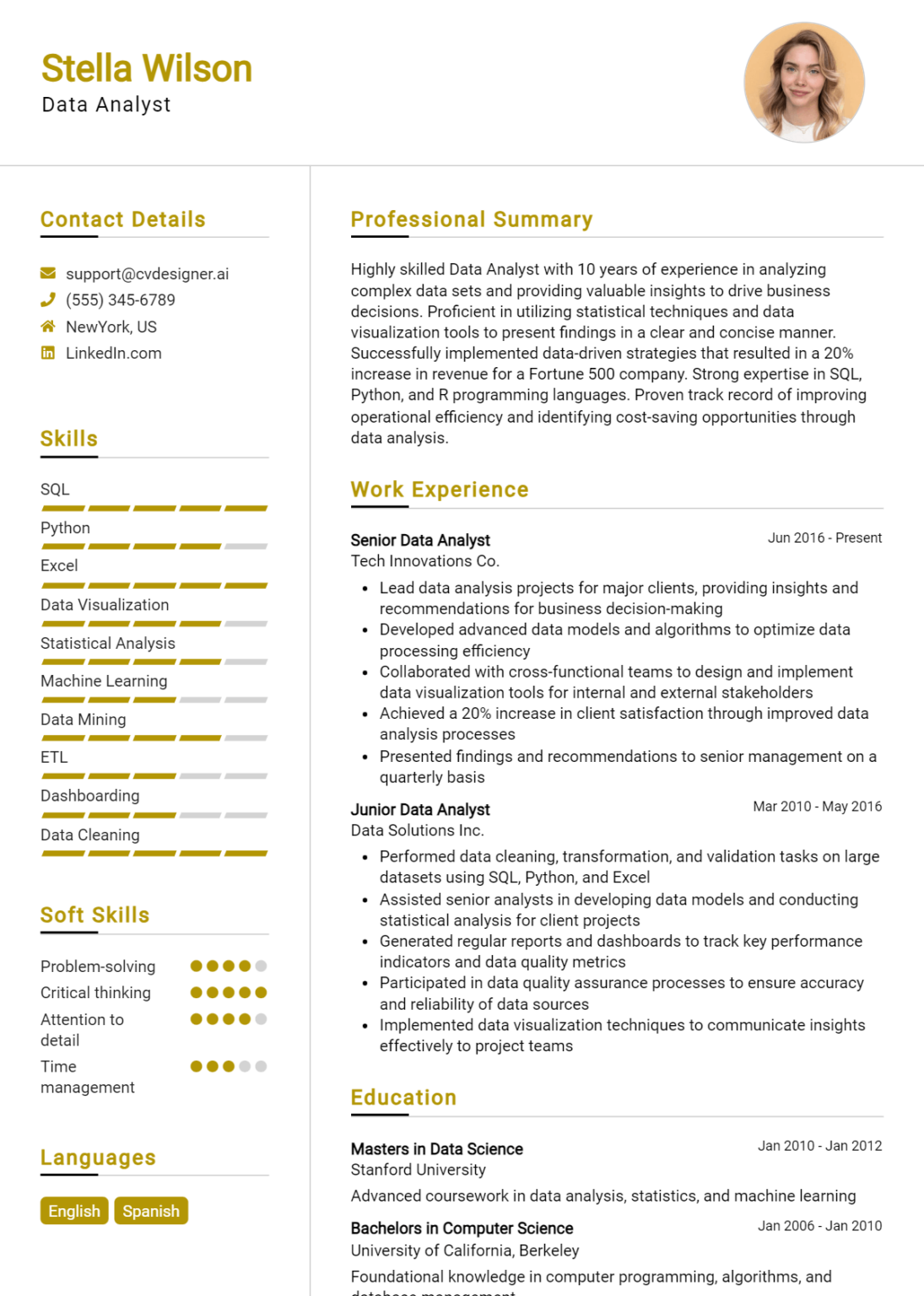 10 Data Analyst Resume Examples for 2024: Free Templates - CVDesigner.ai