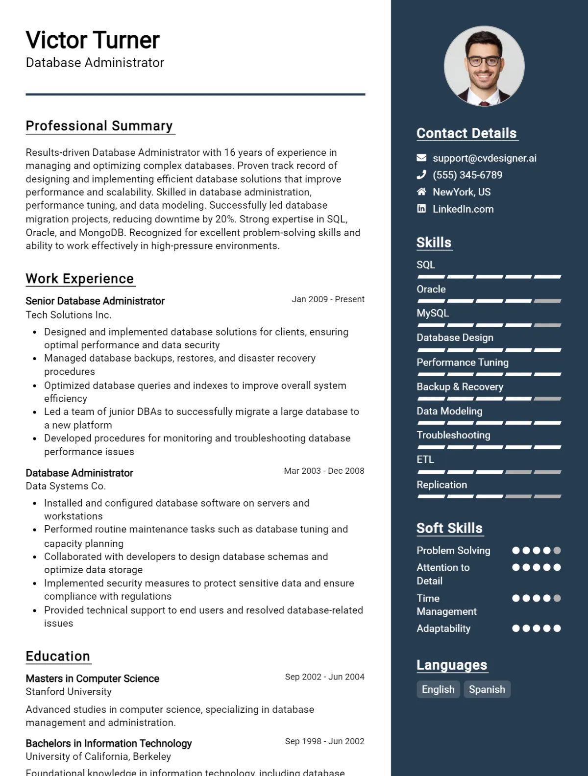 12 Database Administrator Cv Example And Templates For 2024 Cvdesigner Ai
