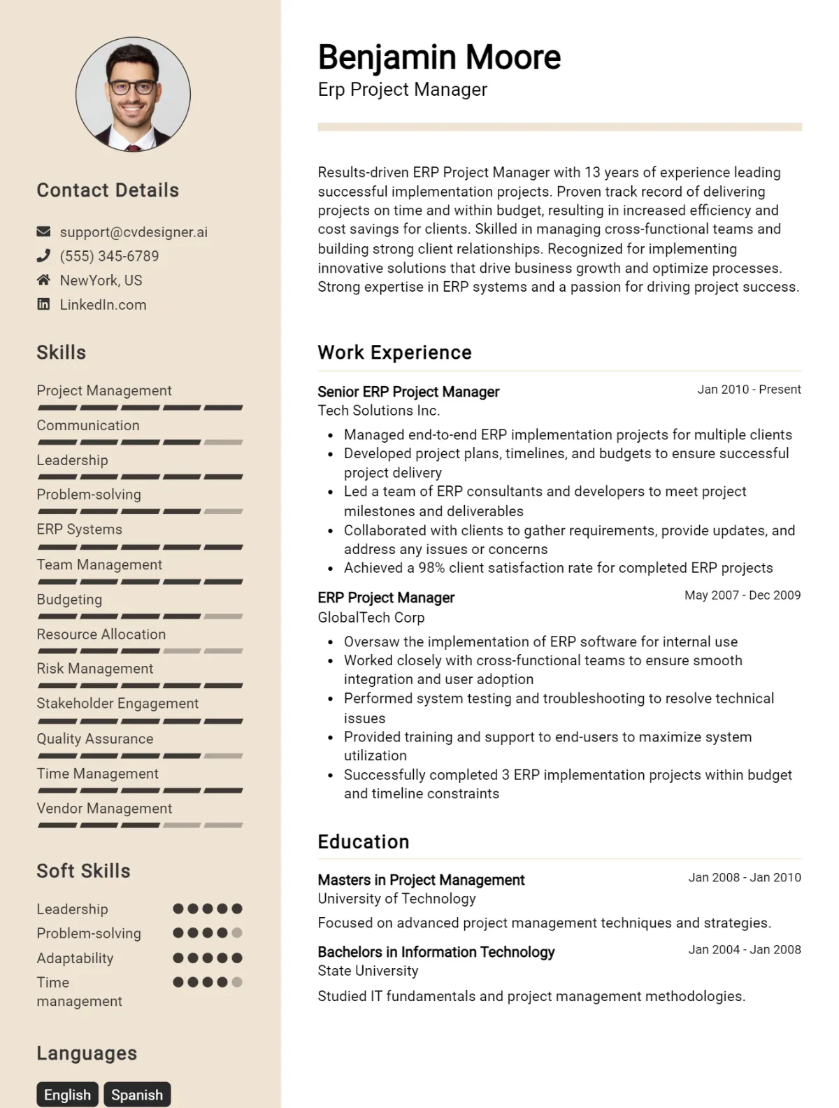 ERP Project Manager CV Example For 2024: Professional CV Templates ... ERP Project Manager CV Example For 2024: Professional CV Templates ...