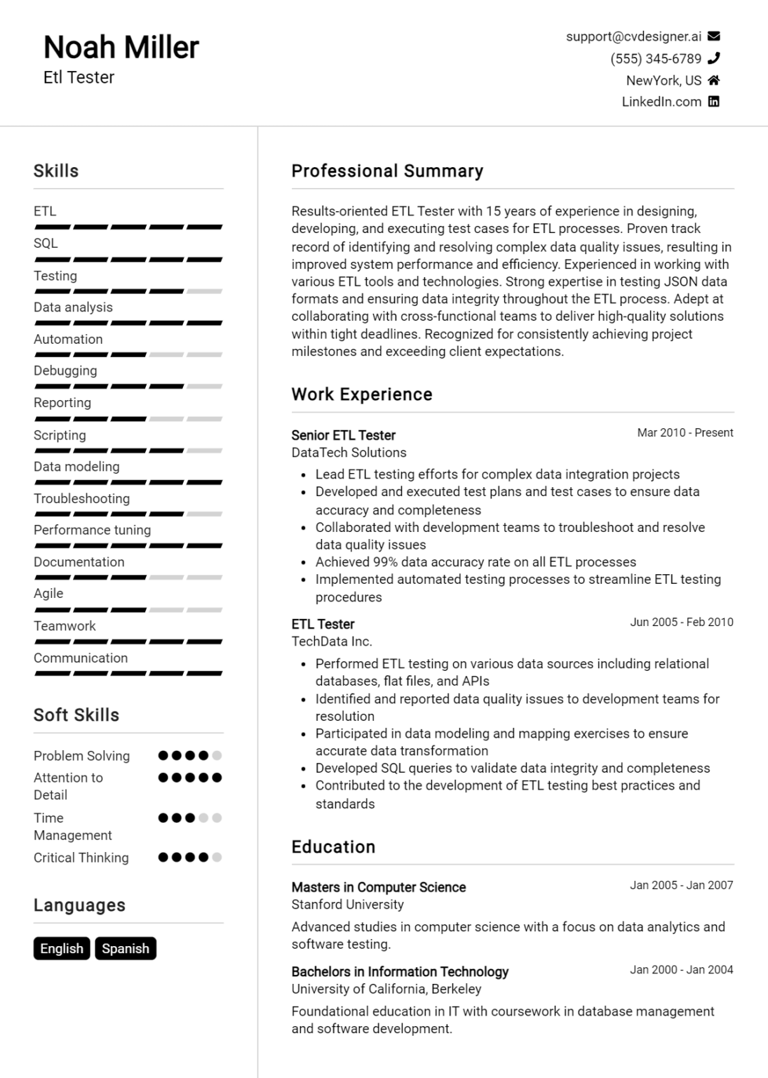 ETL Tester CV Example for 2024: Best Formatting Tips - CVDesigner.ai