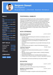 Game Programmer Resume Example for 2024: Ultimate Guide - CVDesigner.ai