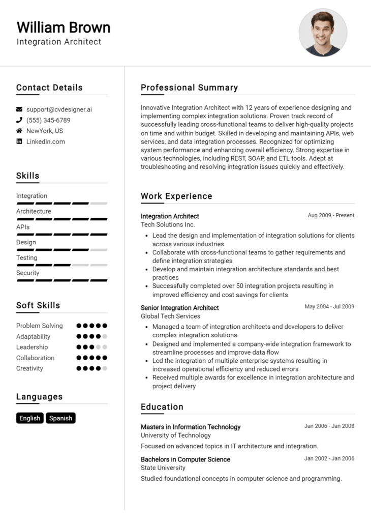 Integration Architect Resume Example for 2024: Free Guide - CVDesigner.ai Integration Architect Resume Example for 2024: Free Guide - CVDesigner.ai