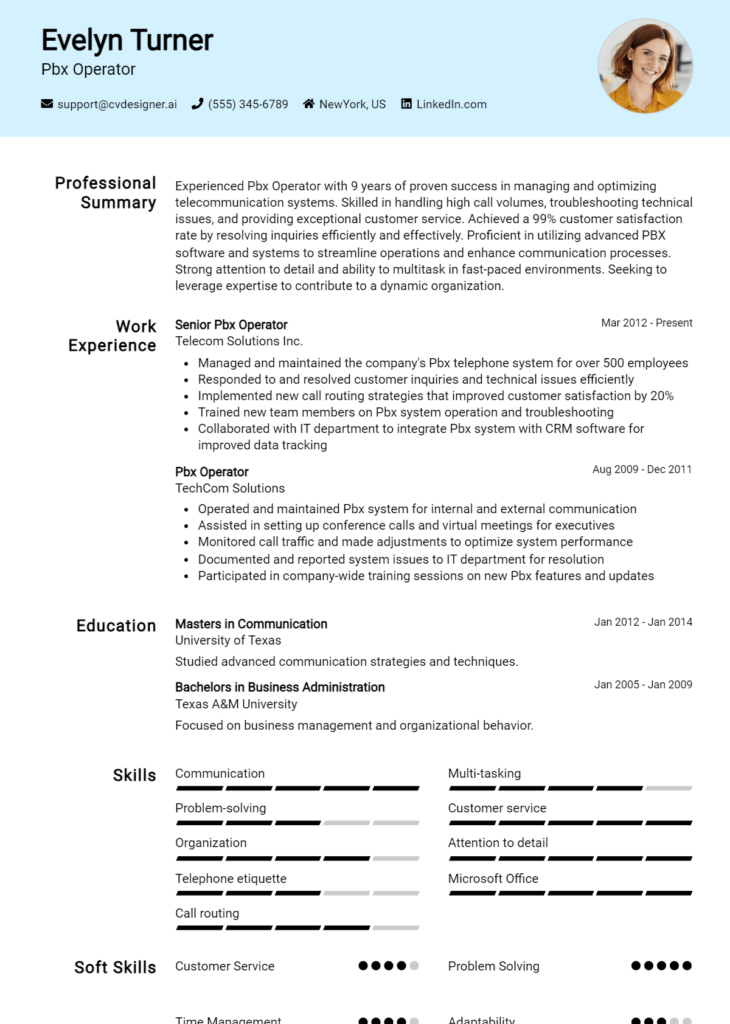 Pbx Operator Resume Example for 2024: Effective CV Writing Tips ...