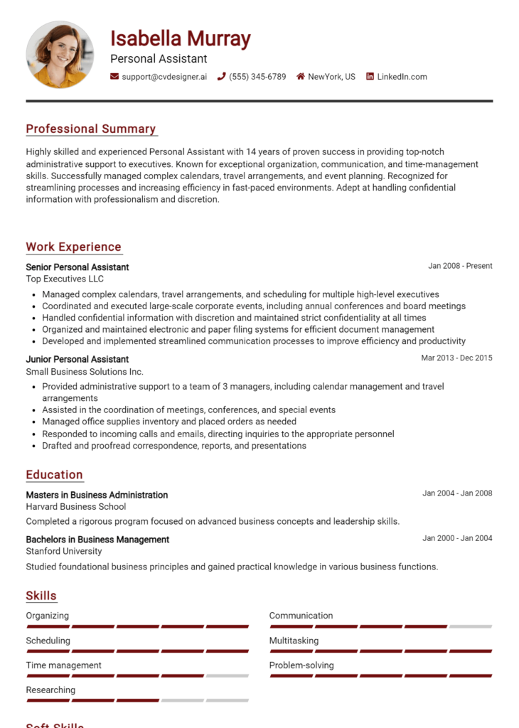 Personal Assistant Resume Example for 2024: Examples & Free Templates ...