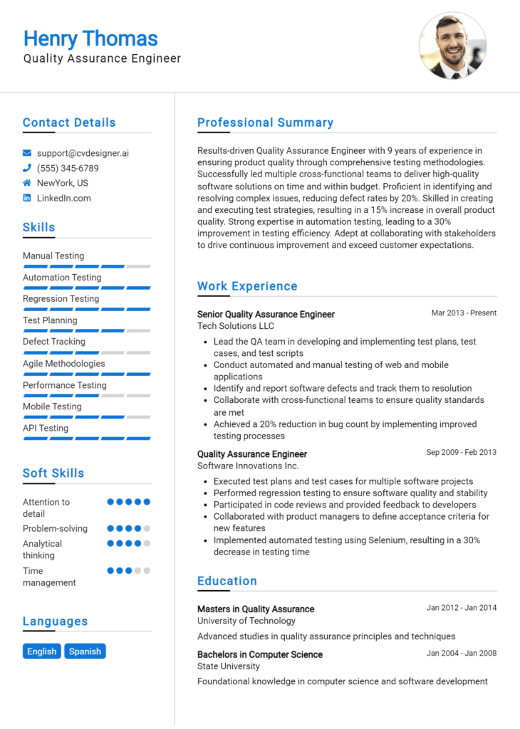 Quality Assurance Engineer Resume Example for 2024: Best Formatting ...