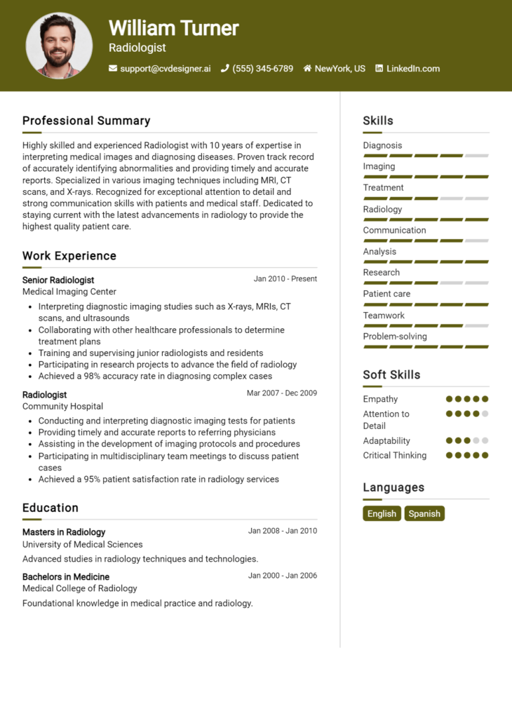 Radiologist Resume Example for 2024: Best Tips & Templates - CVDesigner.ai Radiologist Resume Example for 2024: Best Tips & Templates - CVDesigner.ai