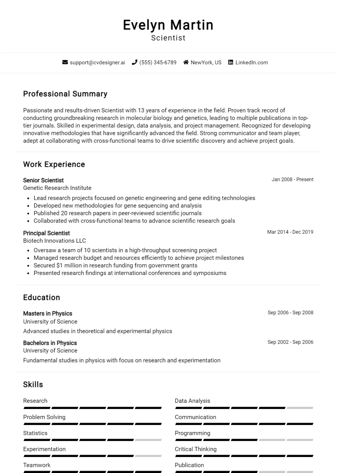 9 Scientist Resume Examples for 2025: Top CV Skills - CVDesigner.ai