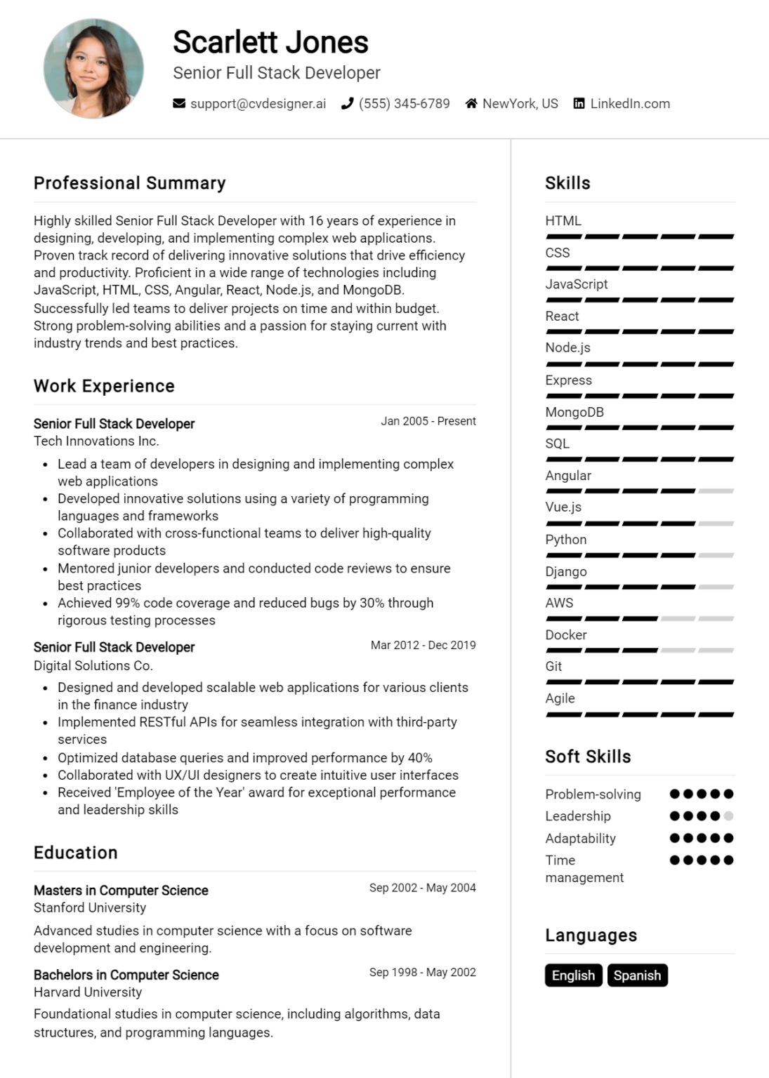 15 Full Stack Engineer Developer CV Examples for 2024: Free ...