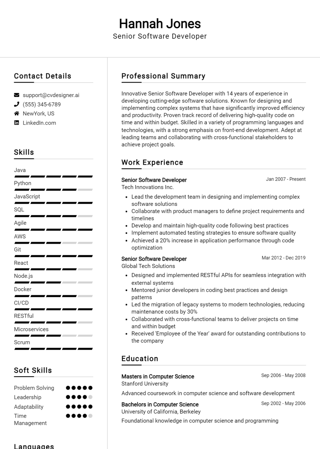 32+ Software Developer CV Examples and Templates for 2025 - CVDesigner.ai