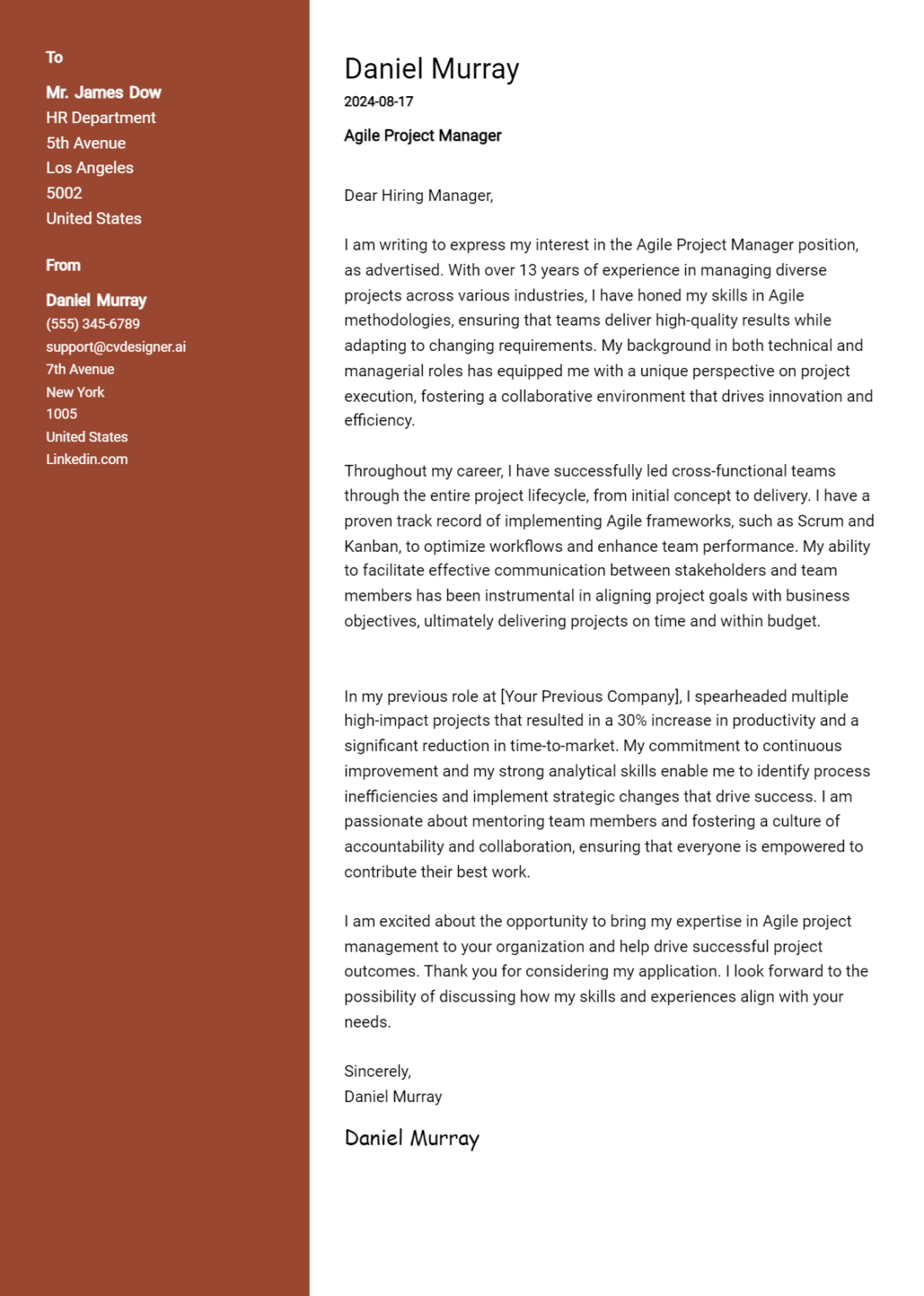 Agile Project Manager Cover Letter Examples & Samples for 2024 ...