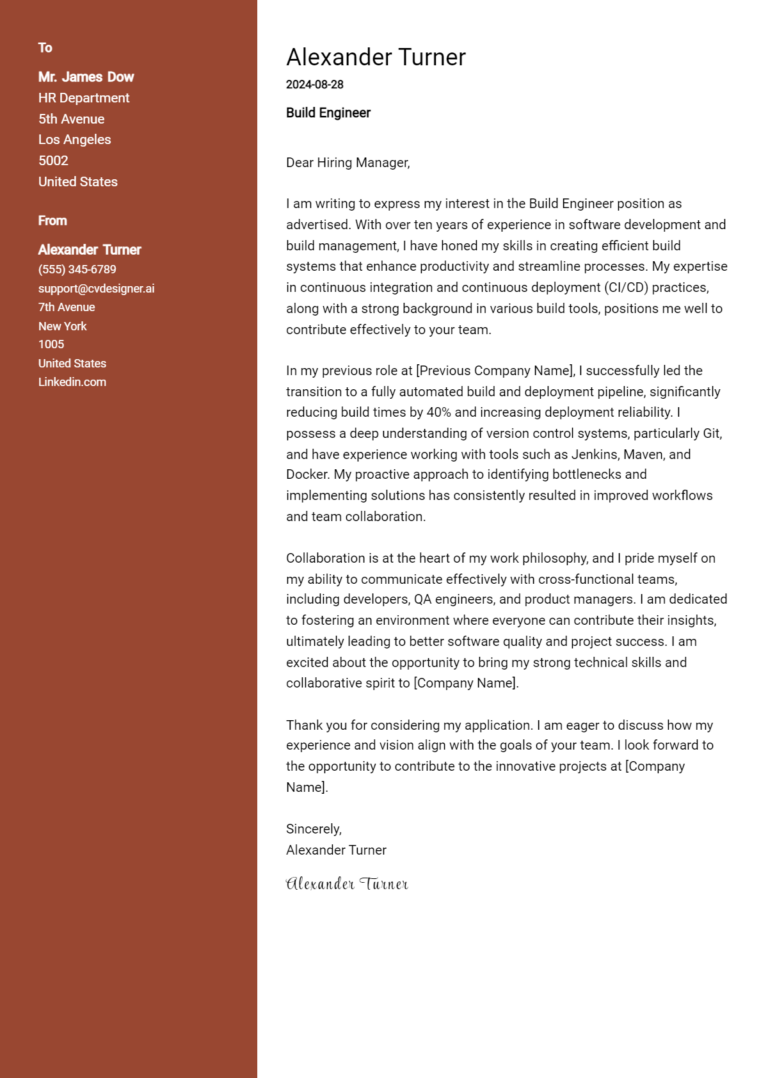 24 Build Engineer Cover Letter Examples for 2024: Expert Tips ...
