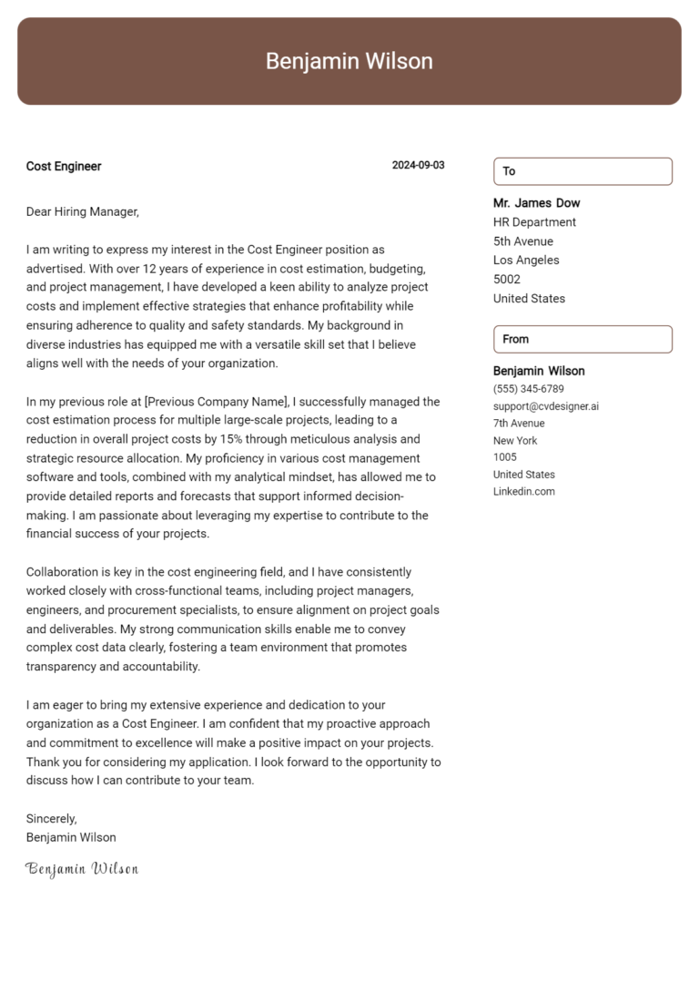 29 Engineer Cover Letter Examples for 2024 (Writing Guide) - CVDesigner.ai