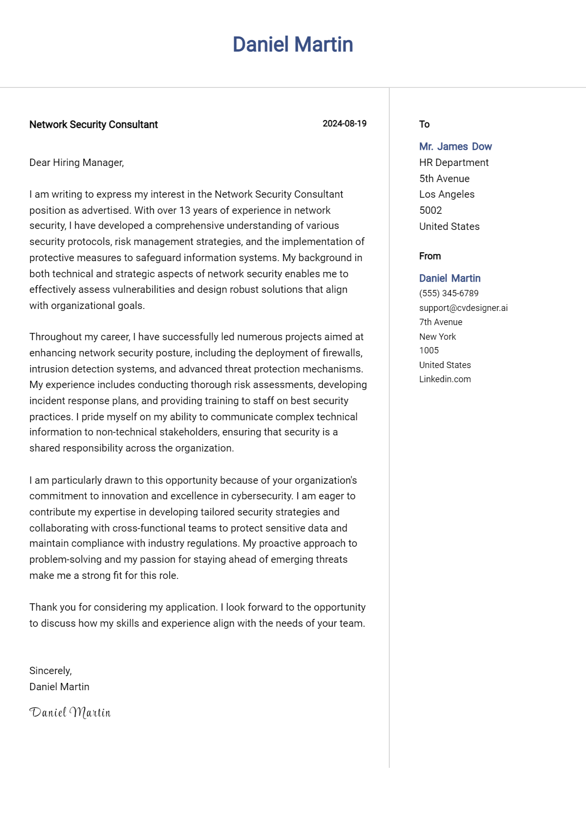 Network Security Consultant Cover Letter Example for 2024: Expert Tips ... Network Security Consultant Cover Letter Example for 2024: Expert Tips ...