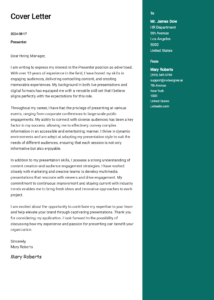 Presenter Cover Letter Examples & Samples for 2024 - CVDesigner.ai