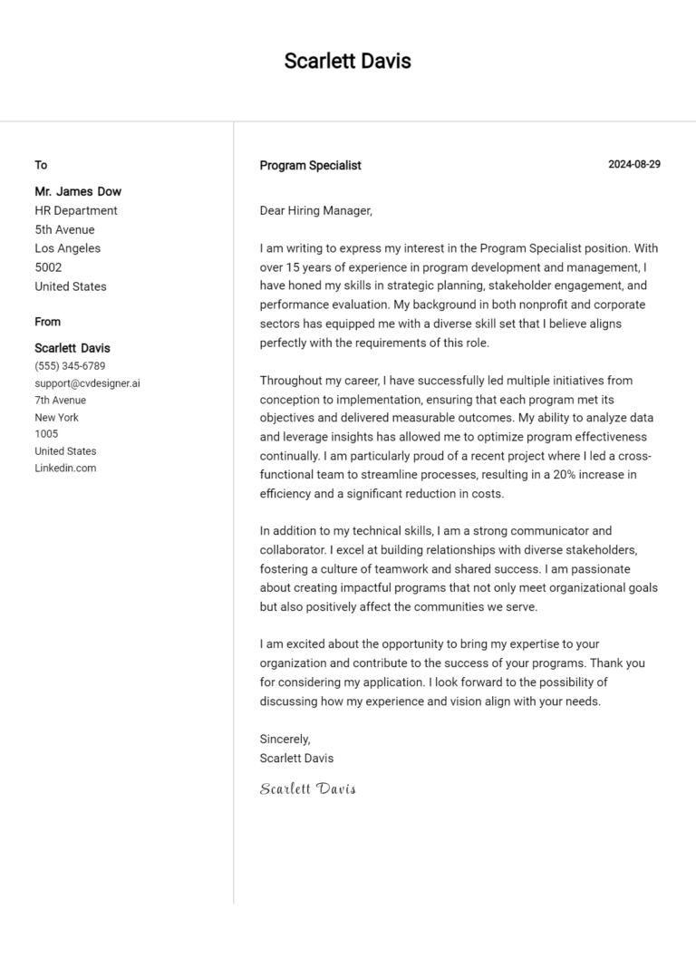 11 Program Specialist Cover Letter Examples with Writing Tips for 2024 ...