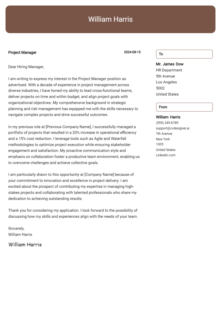 Project Manager Cover Letter Examples and Templates for 2025 ...