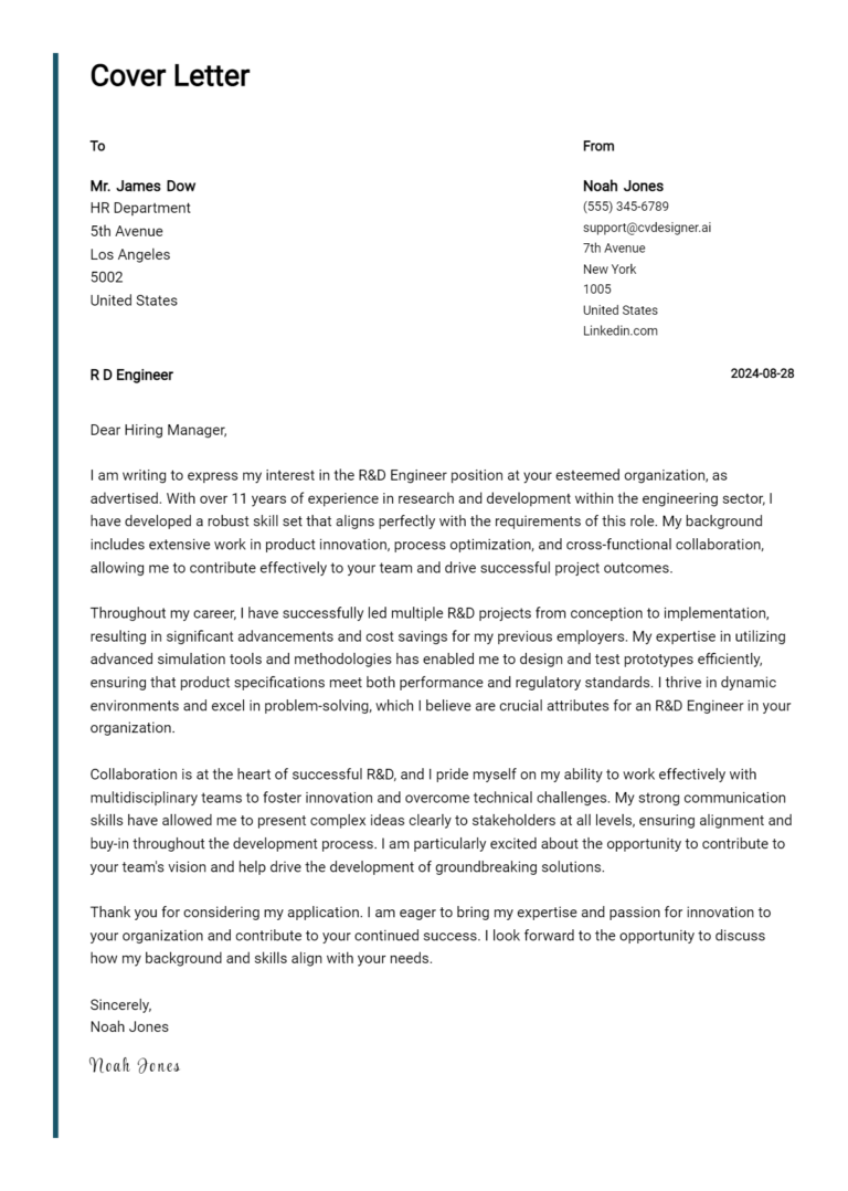 29 Engineer Cover Letter Examples for 2024 (Writing Guide) - CVDesigner.ai